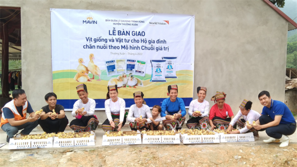 Mavin và WVV bàn giao vịt giống kèm cám, thuốc cho nông dân Thường Xuân ...
